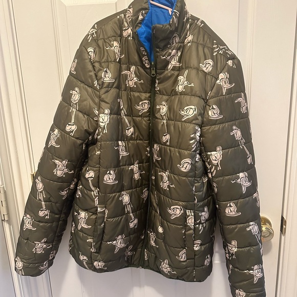 Disney | Jackets & Coats | Green Reversible Donald Duck Puffer Jacket ...
